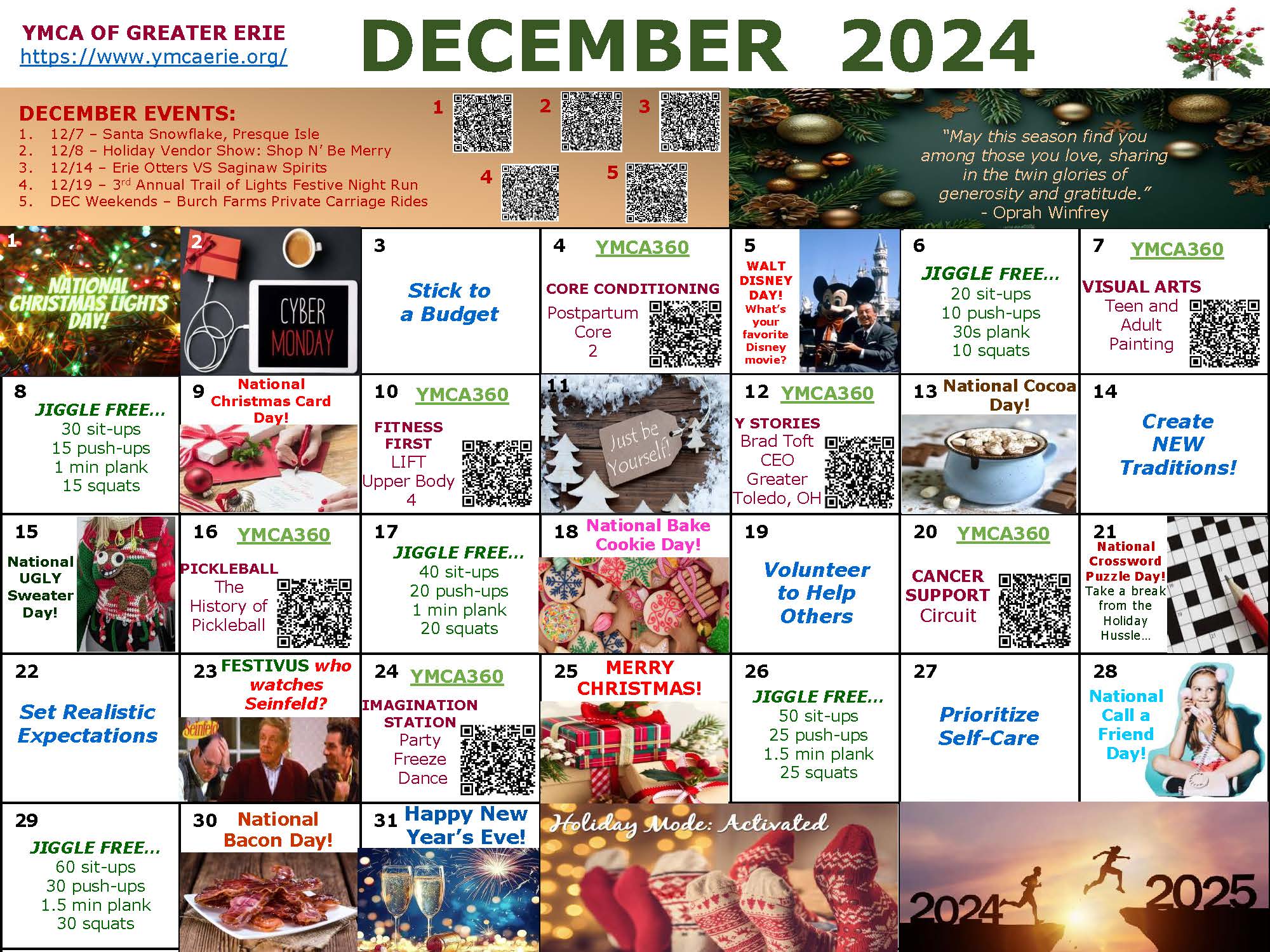December Wellness Calendar – YMCA of Greater Erie